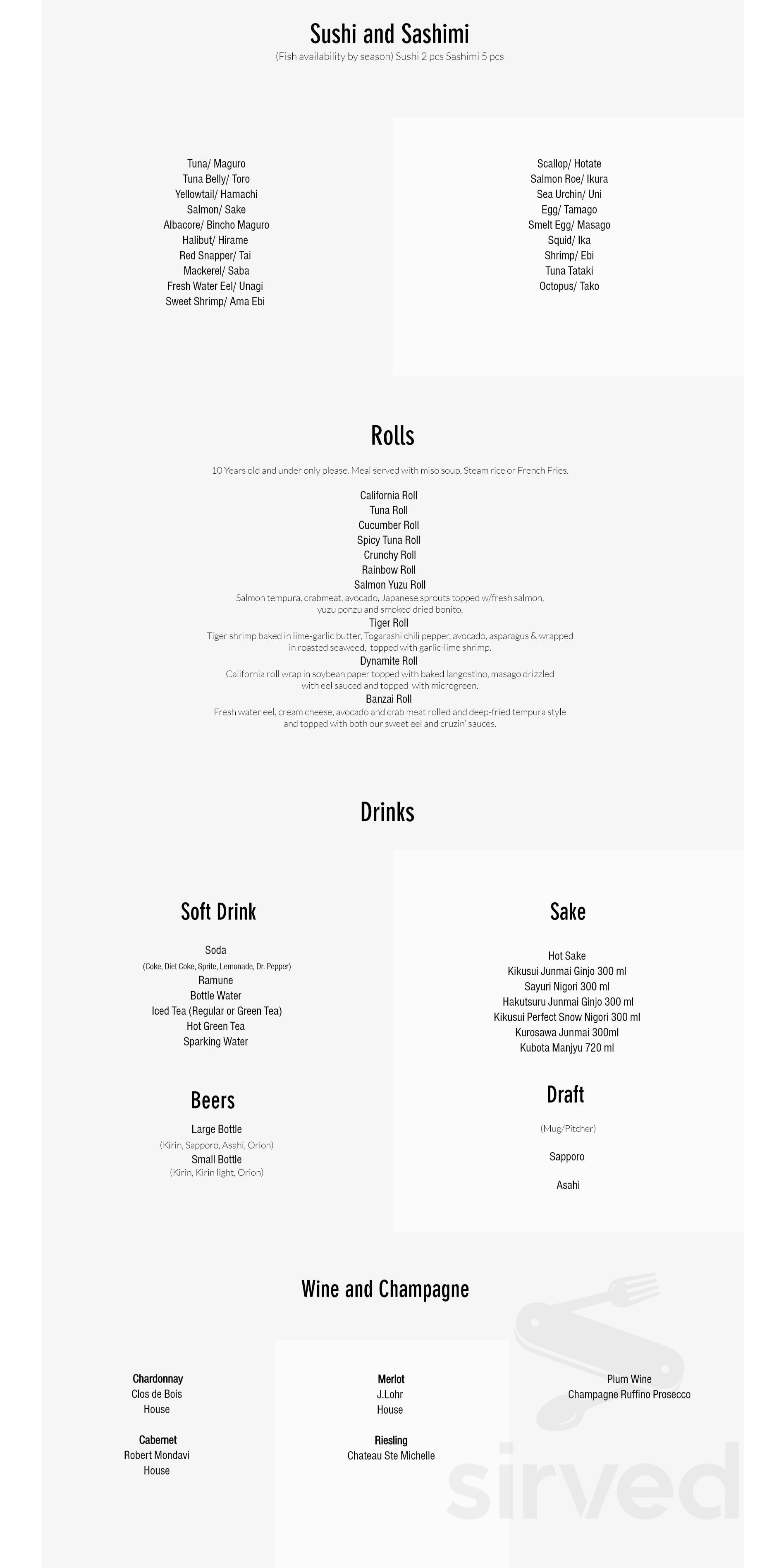 Yuzu Japanese Izakaya menu in Norco, California, USA