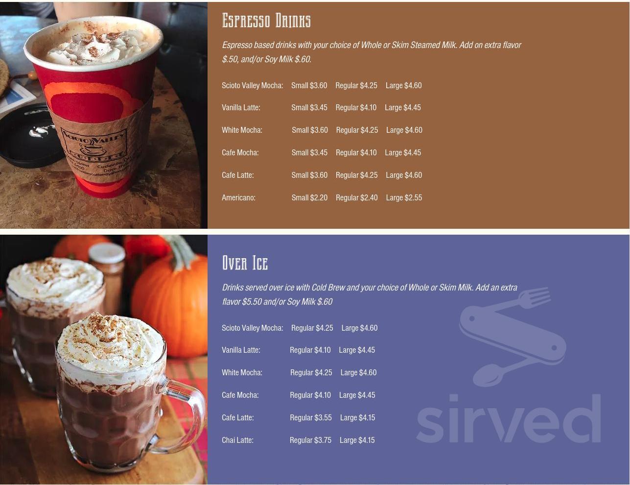 Menu - Circleville OH's Scioto Valley Coffee | Sirved