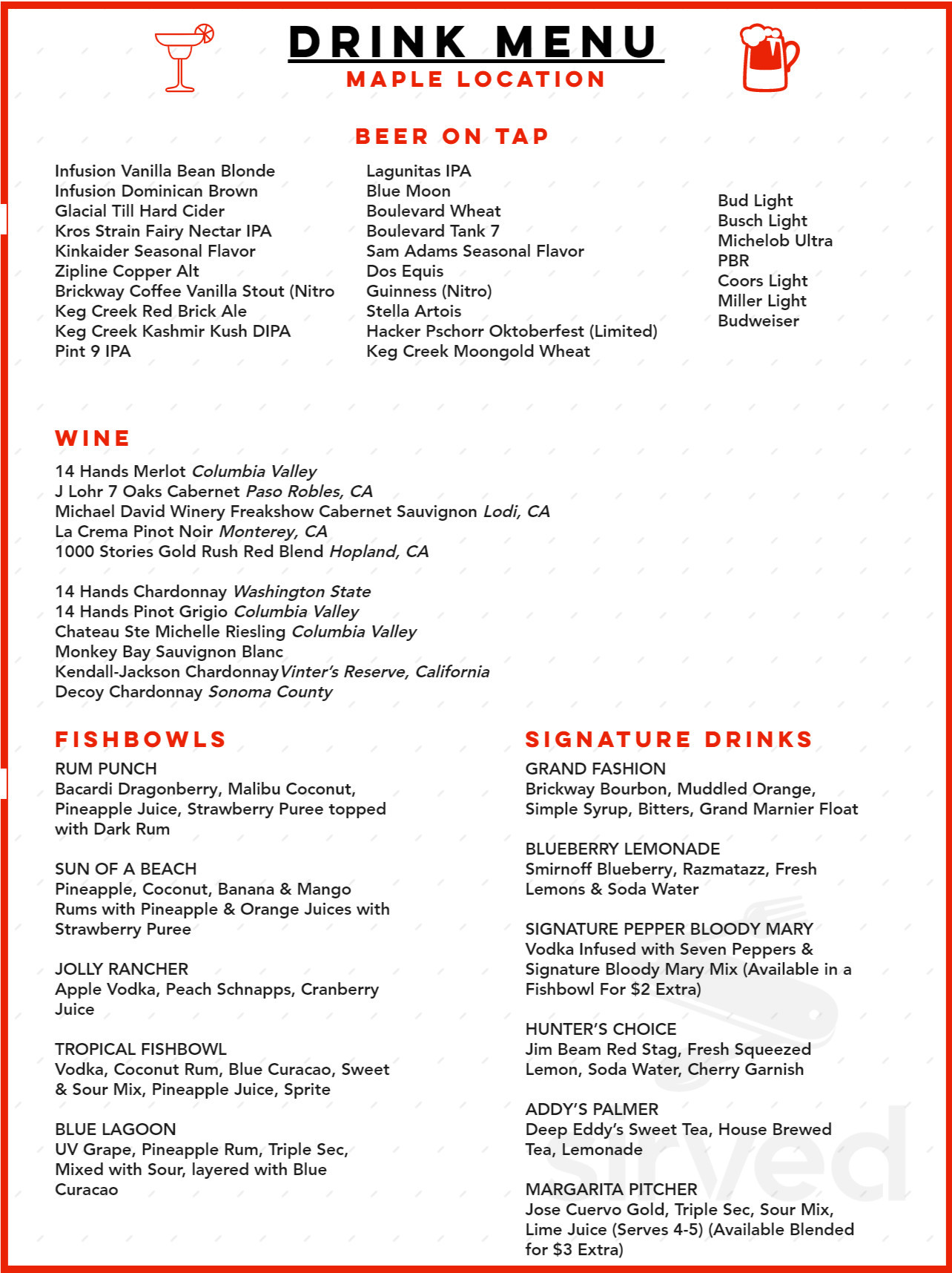 Addy's Sports Bar & Grill menu in Omaha, Nebraska, USA