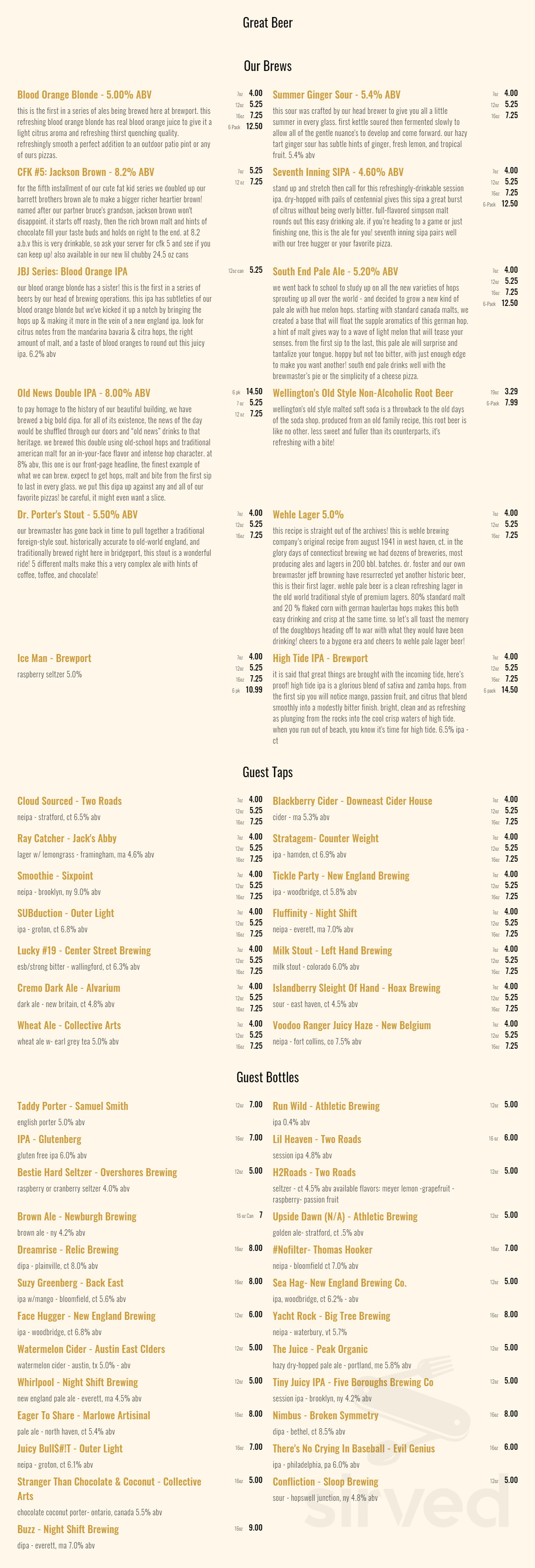 Menu for Brewport Brewing Co in Bridgeport, CT | Sirved