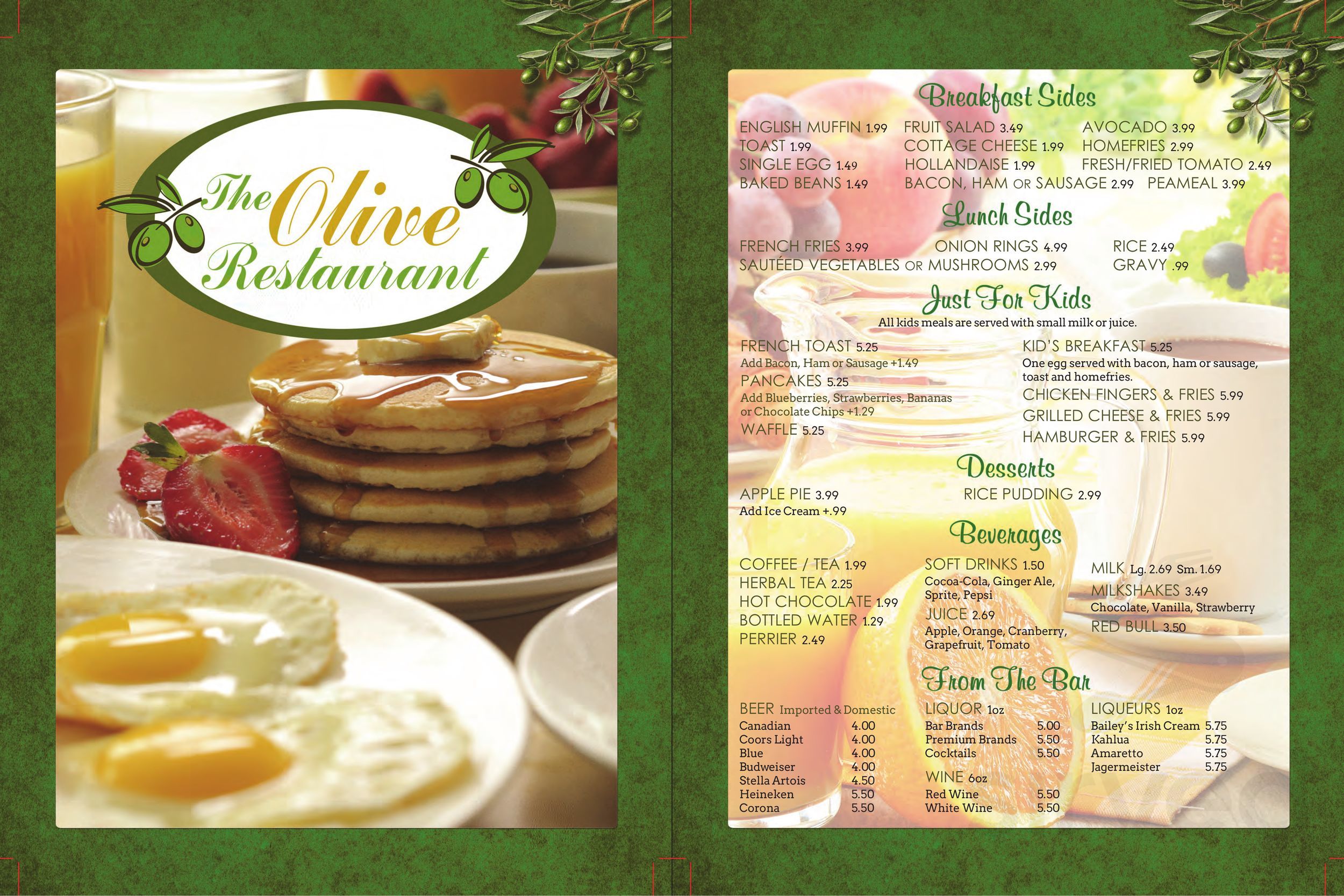 The Olive Restaurant menu in Etobicoke, Ontario, Canada
