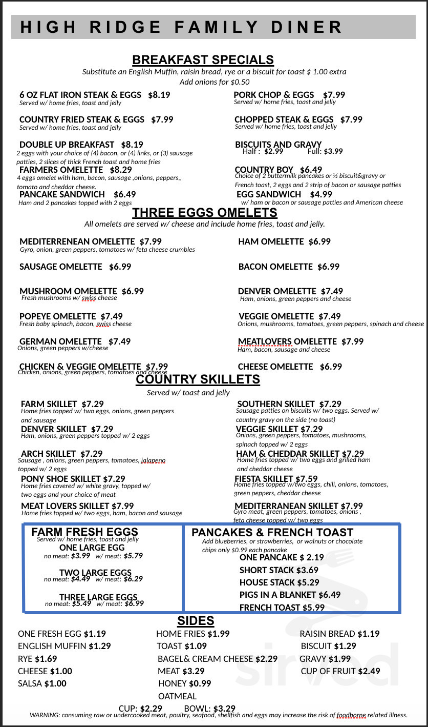 High Ridge Family Diner menu in High Ridge, Missouri, USA