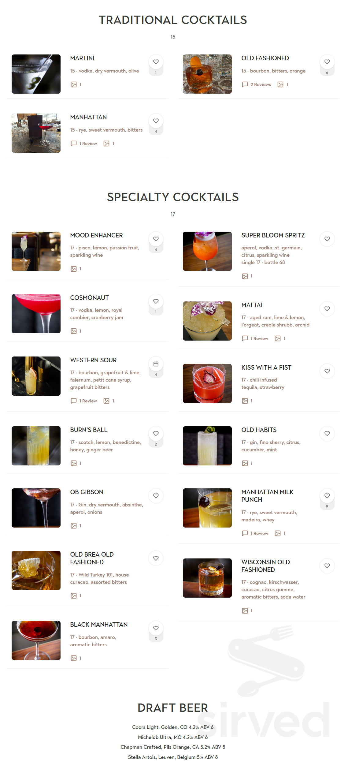 OLD BREA CHOP HOUSE menu in Brea, California, USA