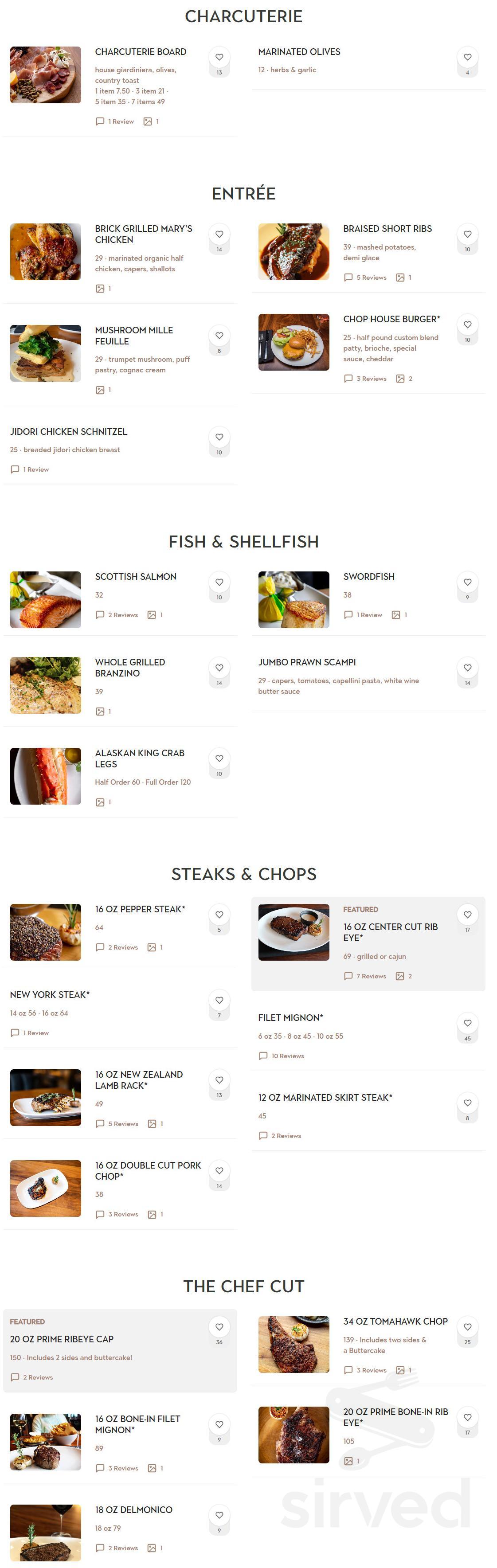 OLD BREA CHOP HOUSE menu in Brea, California, USA