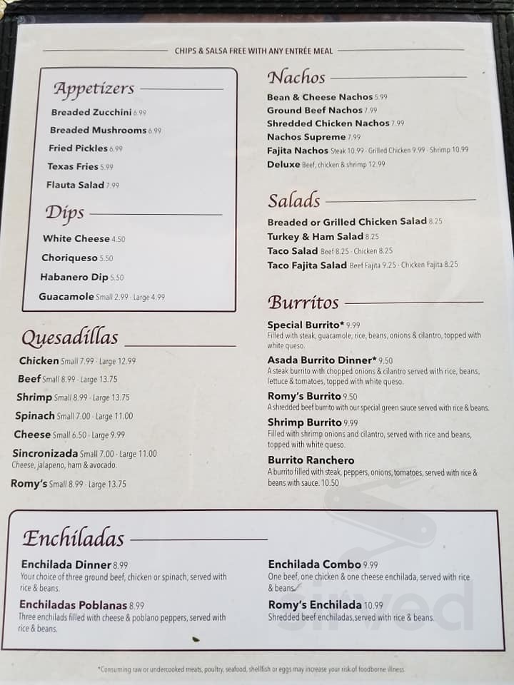 Romy's Restaurant menu in Monett, Missouri, USA