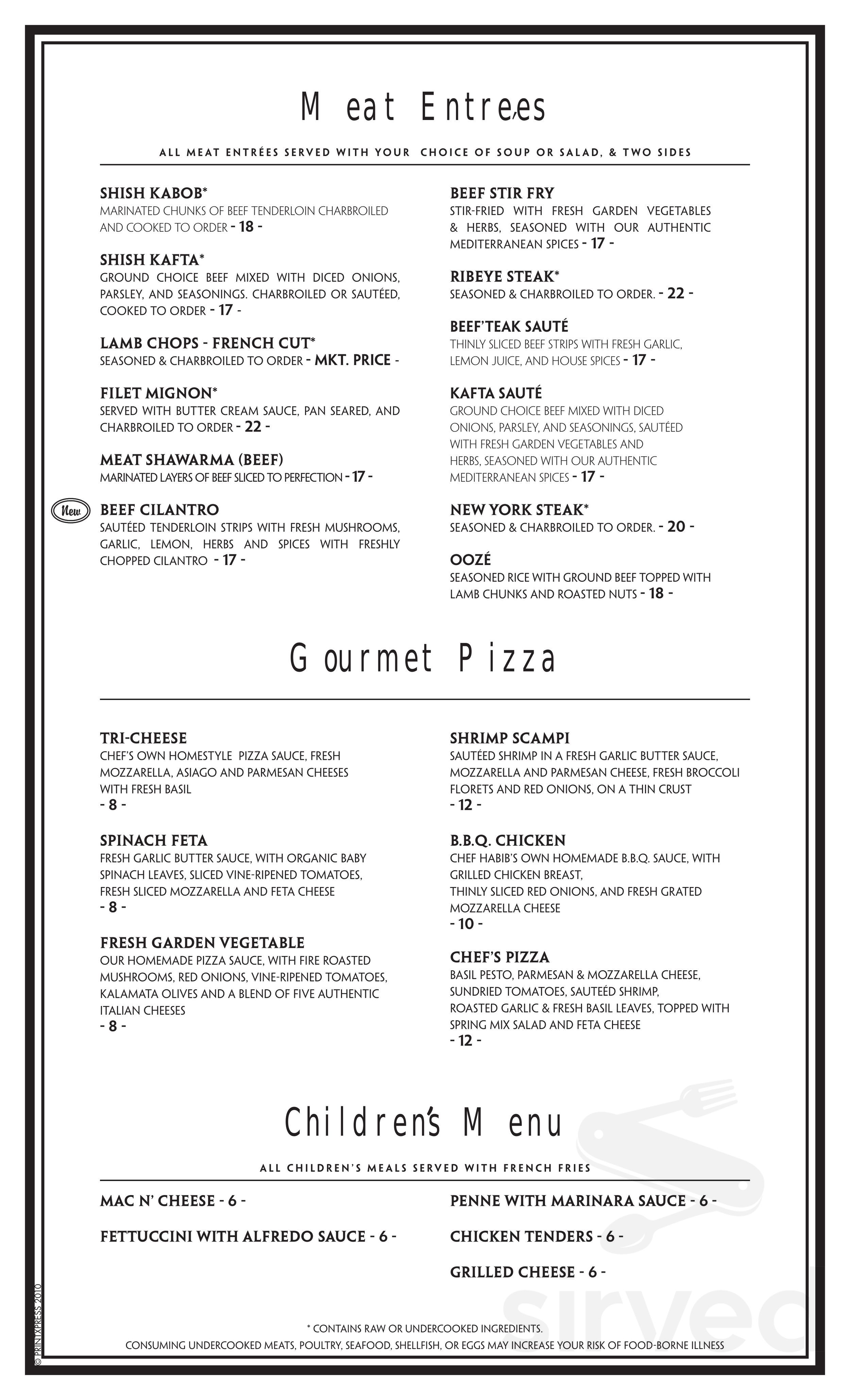 Habib's Cuisine menu in Dearborn, Michigan, USA