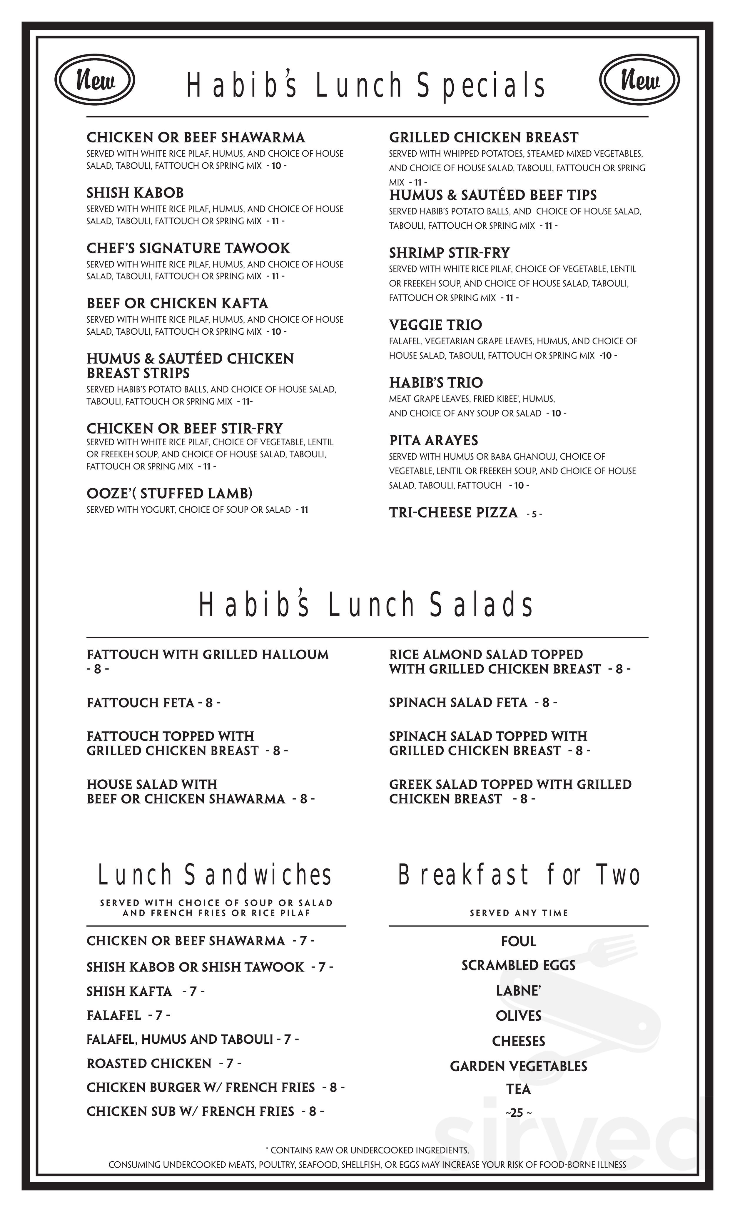 Habib's Cuisine menu in Dearborn, Michigan, USA