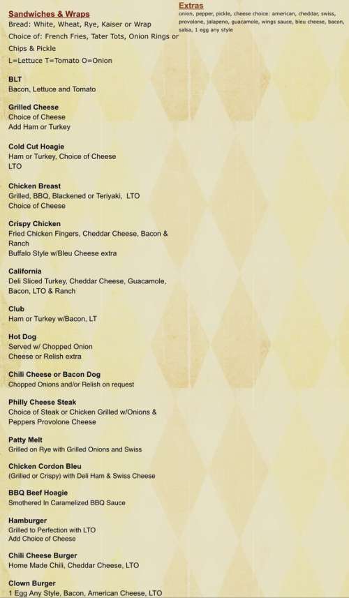 Circus Bar menu in Pompano Beach, Florida, USA