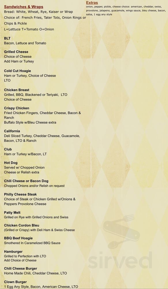 Circus Bar menu in Pompano Beach, Florida, USA