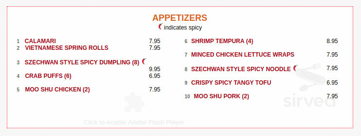 Café Ginger menu in Houston, Texas, USA