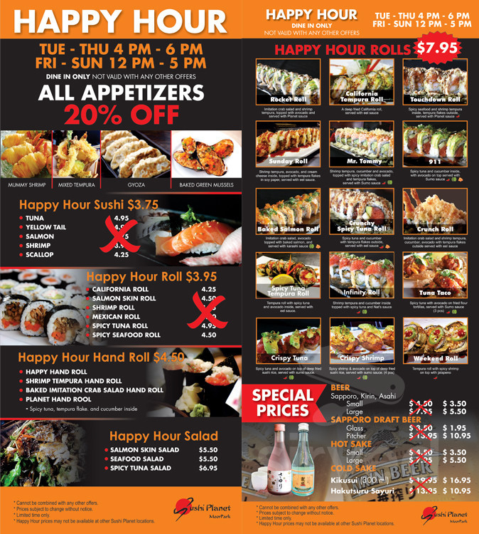 Menu - Moorpark CA's Sushi Planet (Moorpark) | Sirved