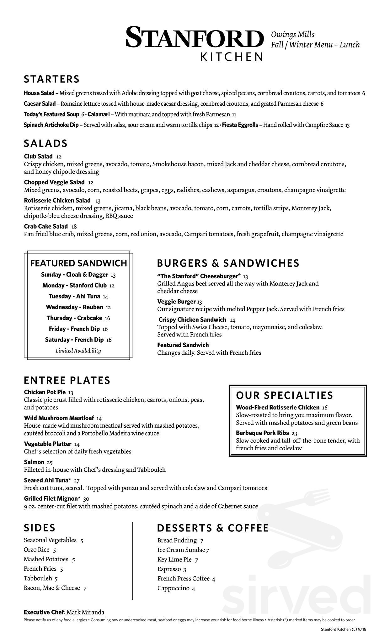 Stanford Kitchen menu in Owings Mills, Maryland, USA