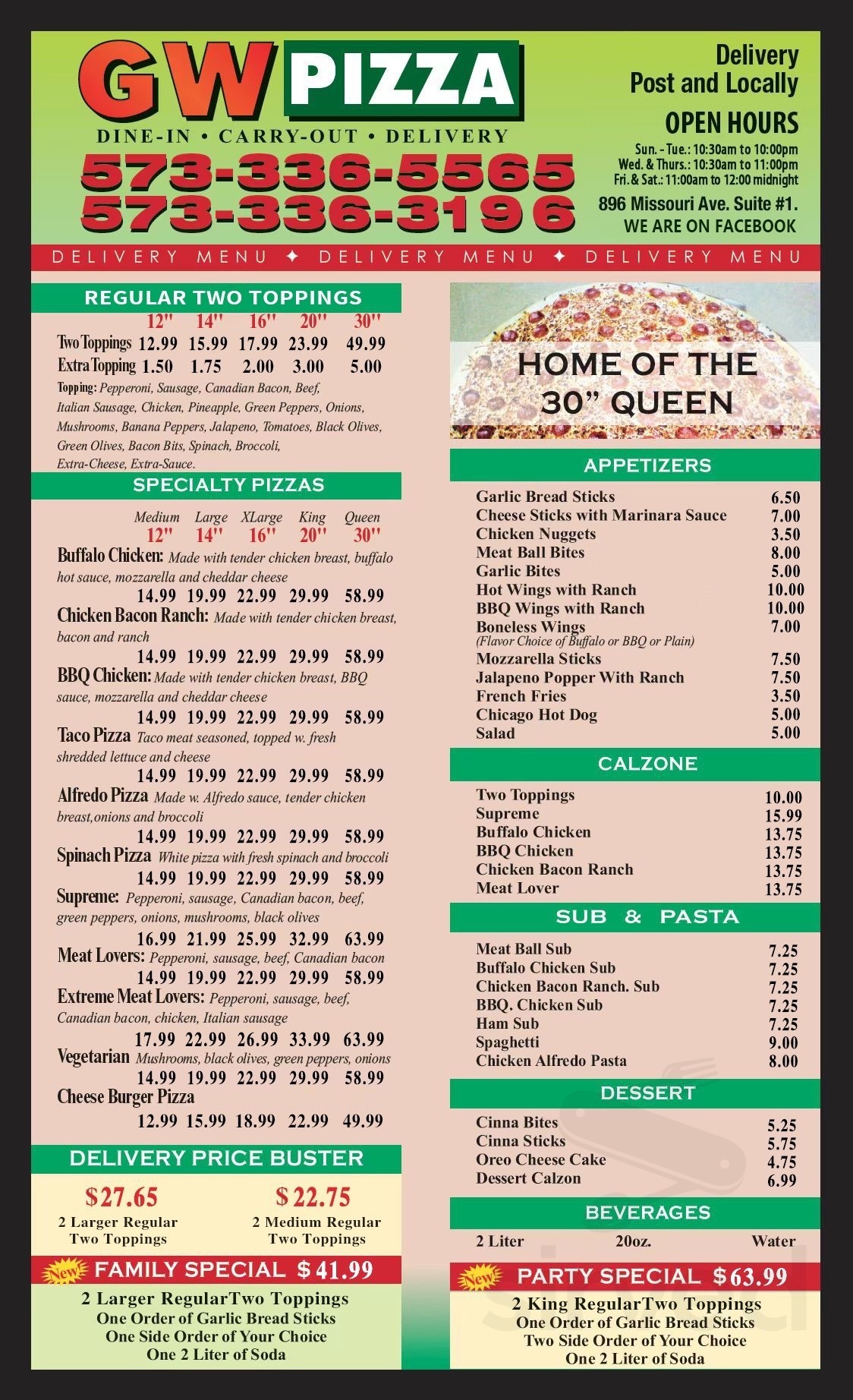 GW Pizza menus in St Robert, Missouri, United States
