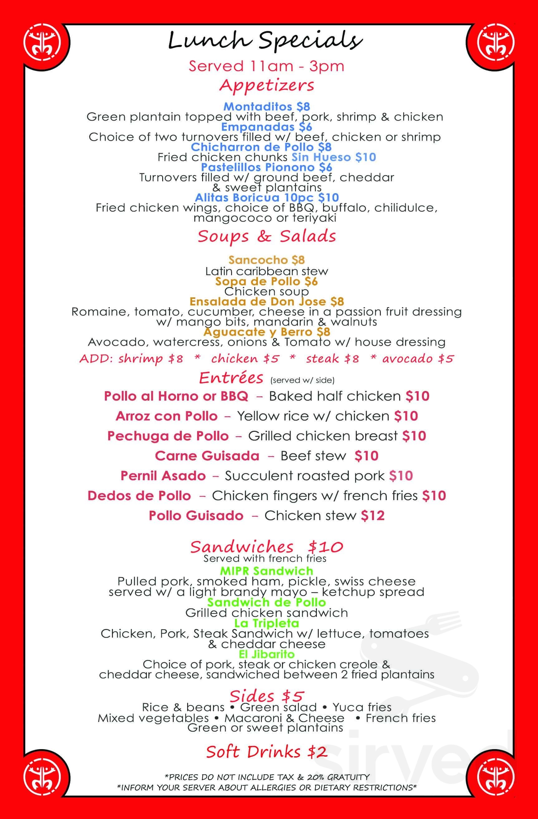 Menu - The Bronx NY's Made in Puerto Rico Latin Cuisine | Sirved