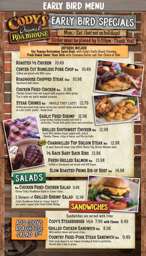 Cody's Original Roadhouse - Spring Hill menu in Spring Hill, Florida, USA