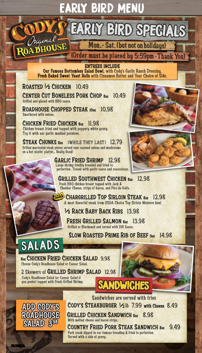 Cody's Original Roadhouse - Spring Hill menu in Spring Hill, Florida, USA