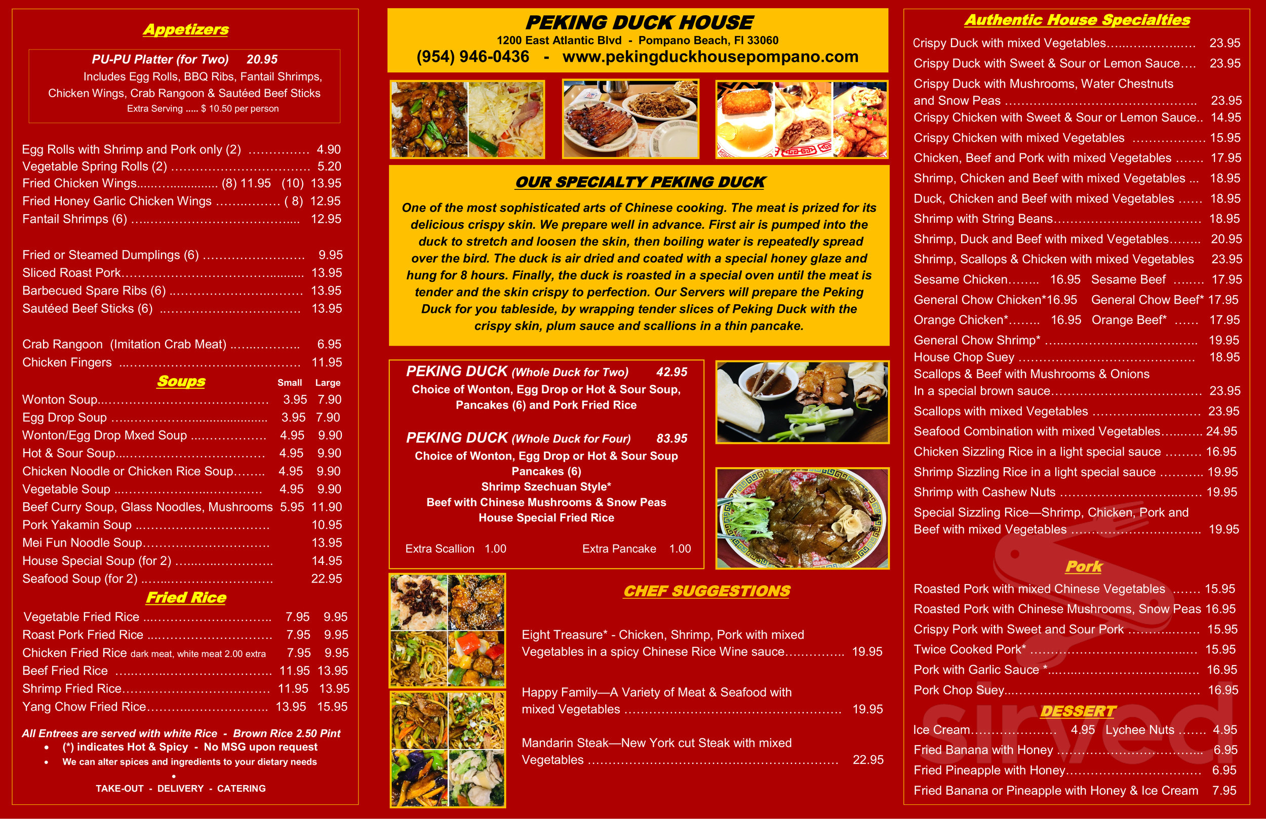 Peking Duck House Menu In Pompano Beach Florida Usa