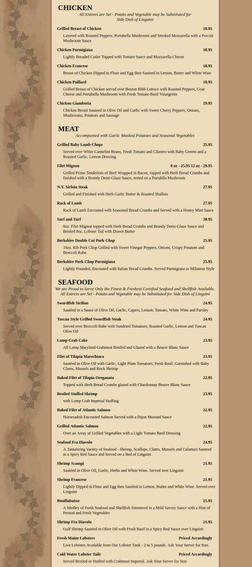 Ponte Vecchio menu in Old Bridge, New Jersey, USA