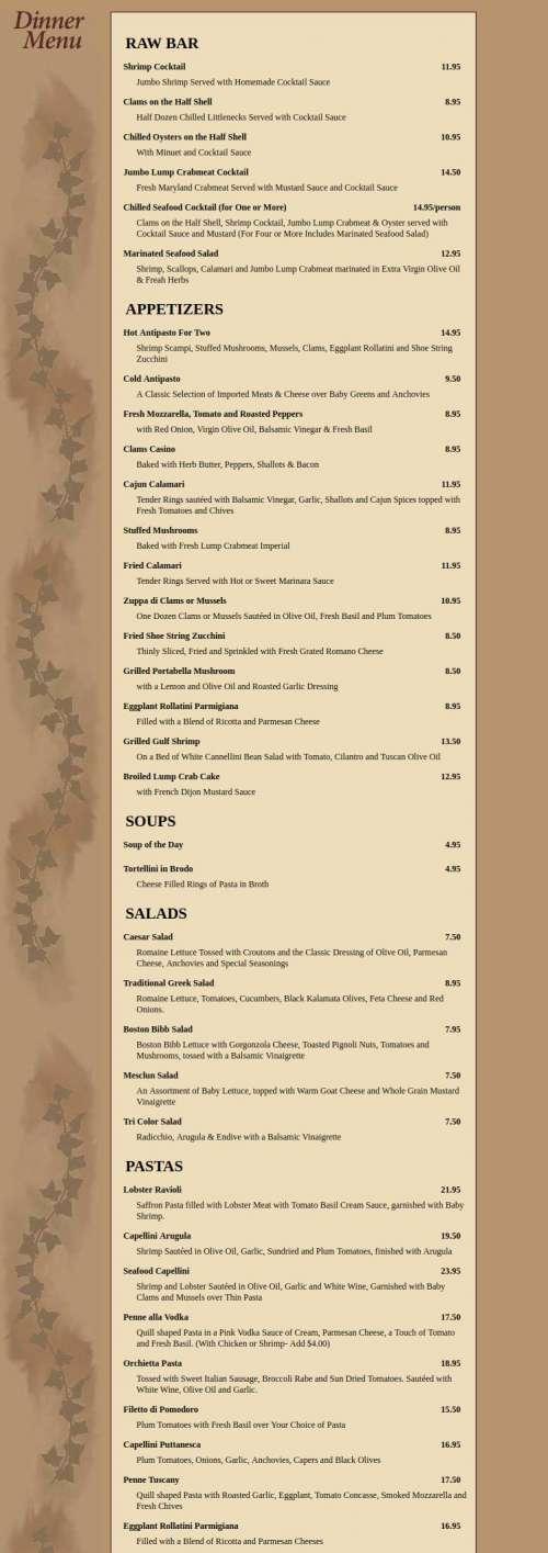 Ponte Vecchio menu in Old Bridge, New Jersey, USA