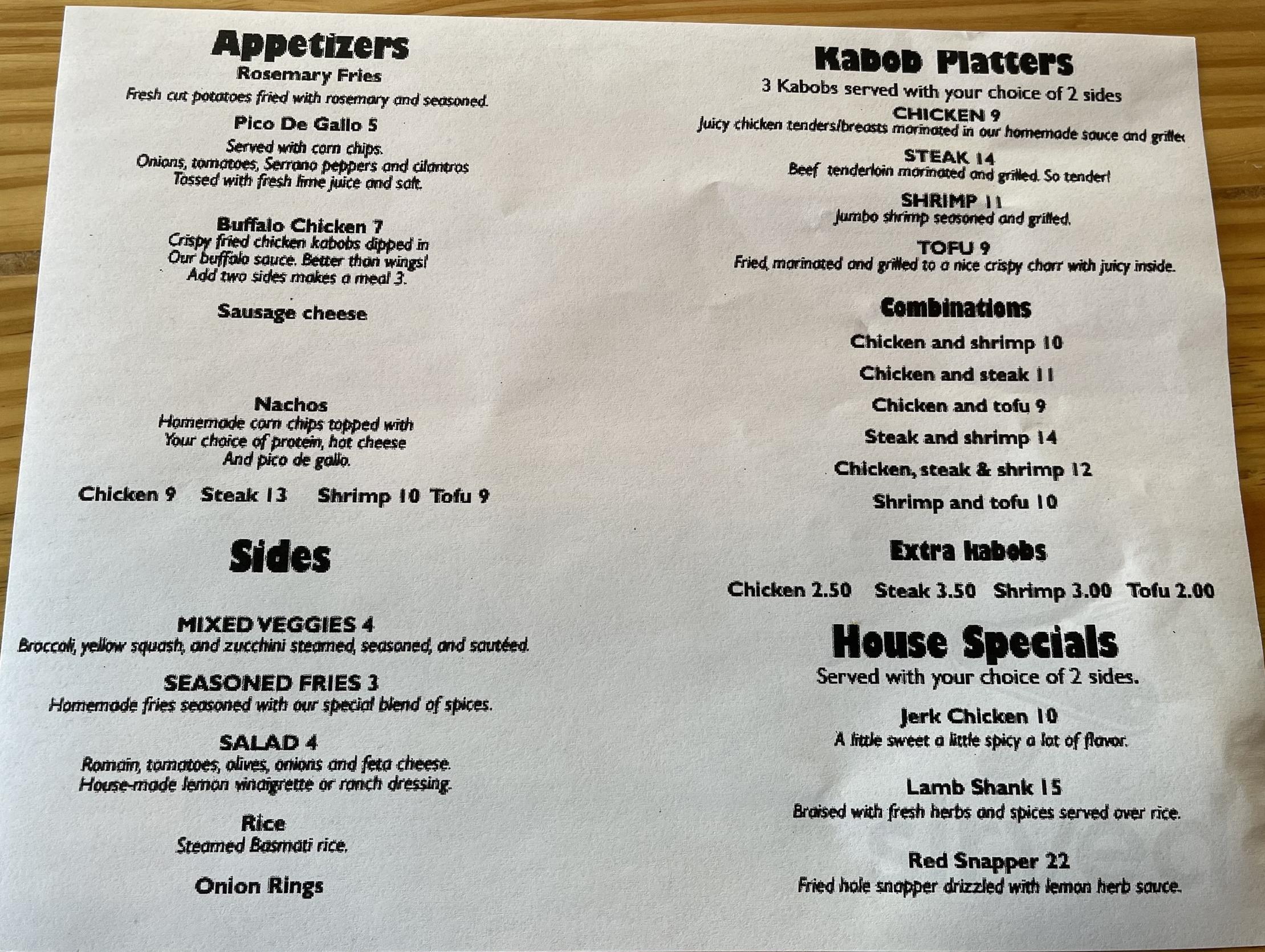 Stickem menu in Memphis, Tennessee, USA