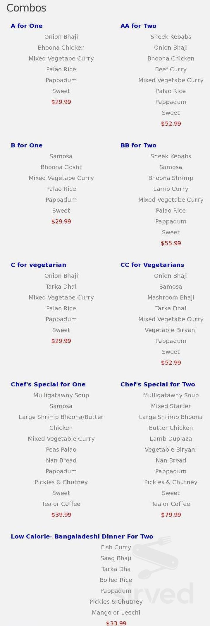 Menu - Peterborough ON's Curry Village | Sirved