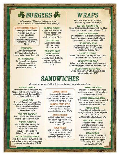 Barney's Bar and Grille menu in Aliquippa, Pennsylvania, USA