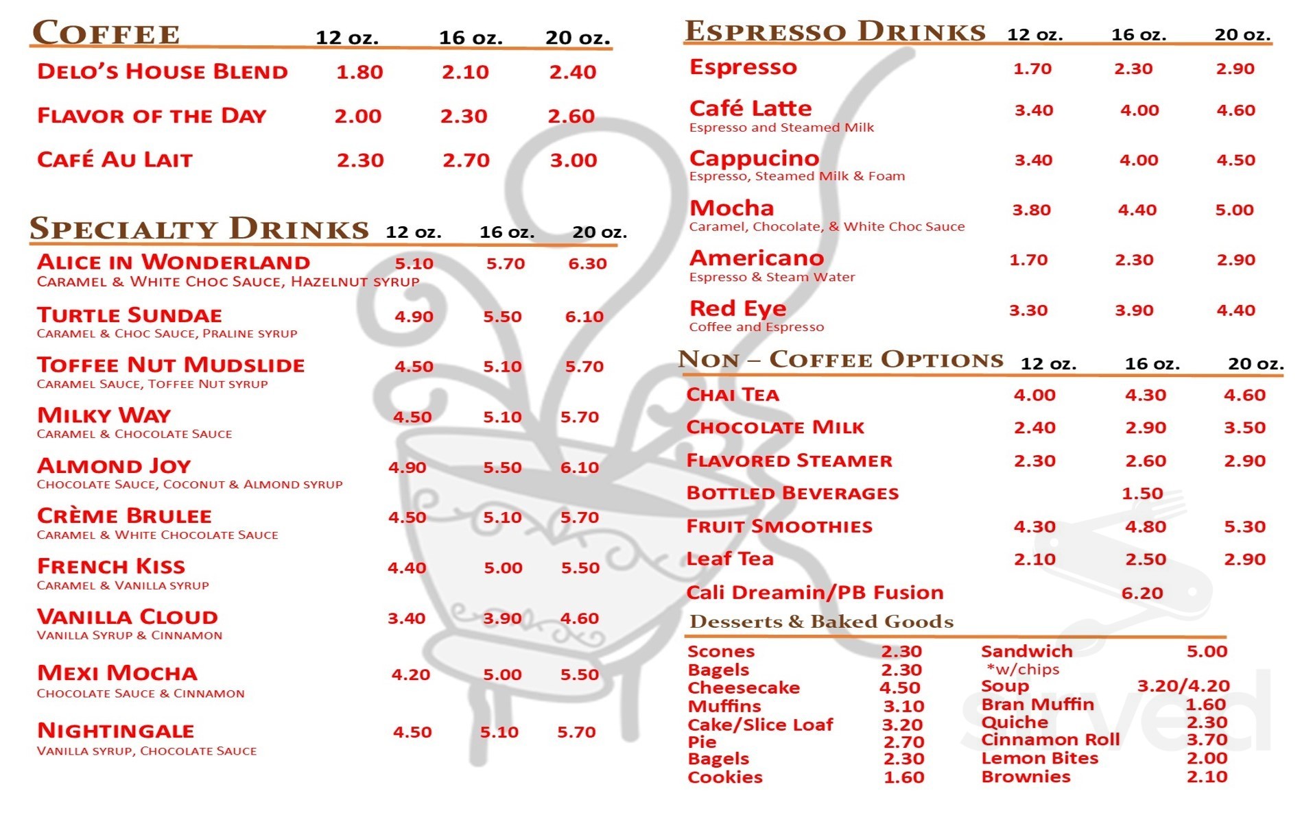 Menu for Delo's Heavenly House of Coffee, LLC in Gautier, MS | Sirved