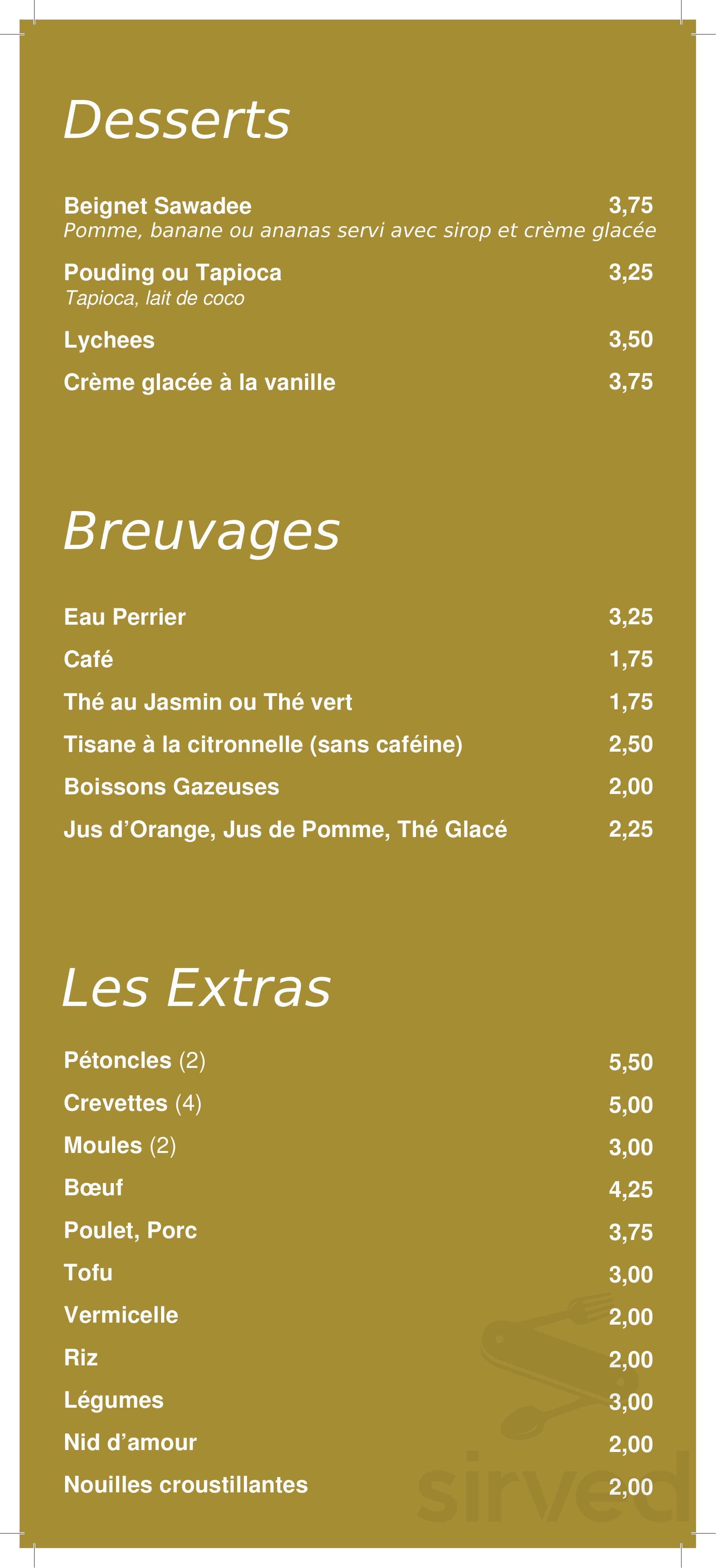 Restaurant Sawadee menu in Beloeil, Quebec J3G 4G7, Canada