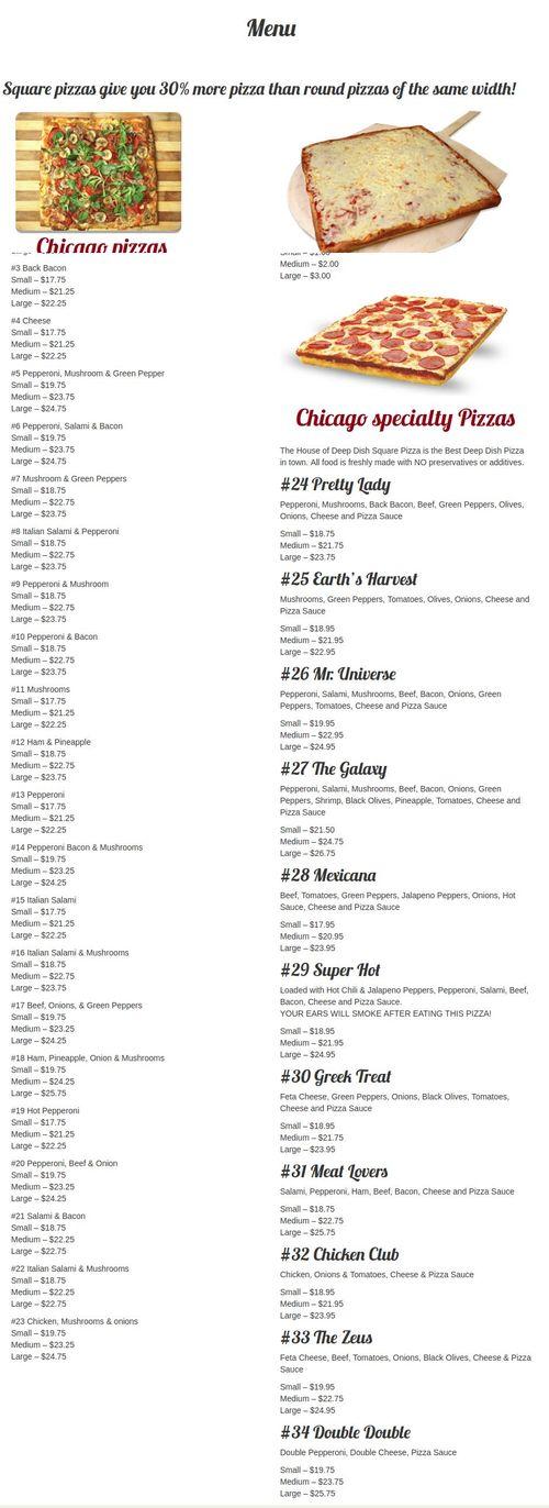 Chicago Deep Dish Pizza - Calgary's Original menu in Calgary, Alberta ...