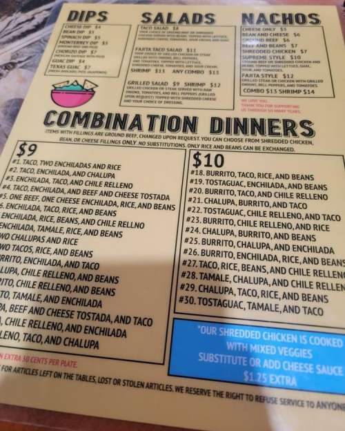 Monterrey Mexican Restaurant menu in Knoxville, Tennessee, USA