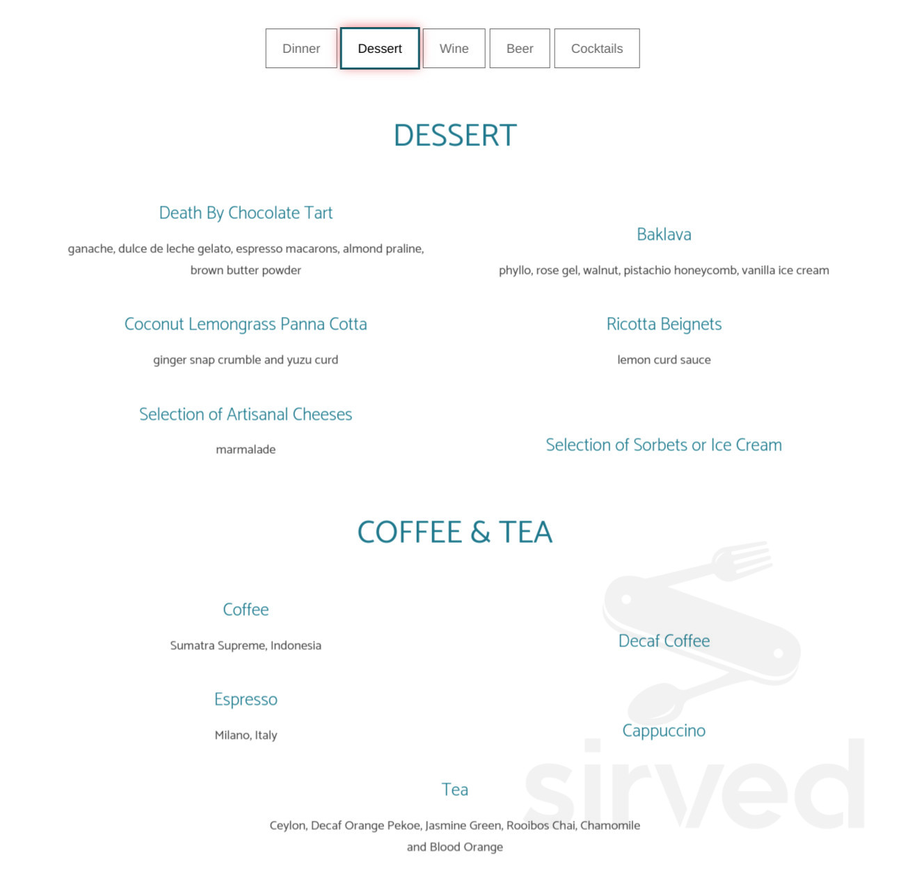 Vidrio menu in Raleigh, North Carolina, USA