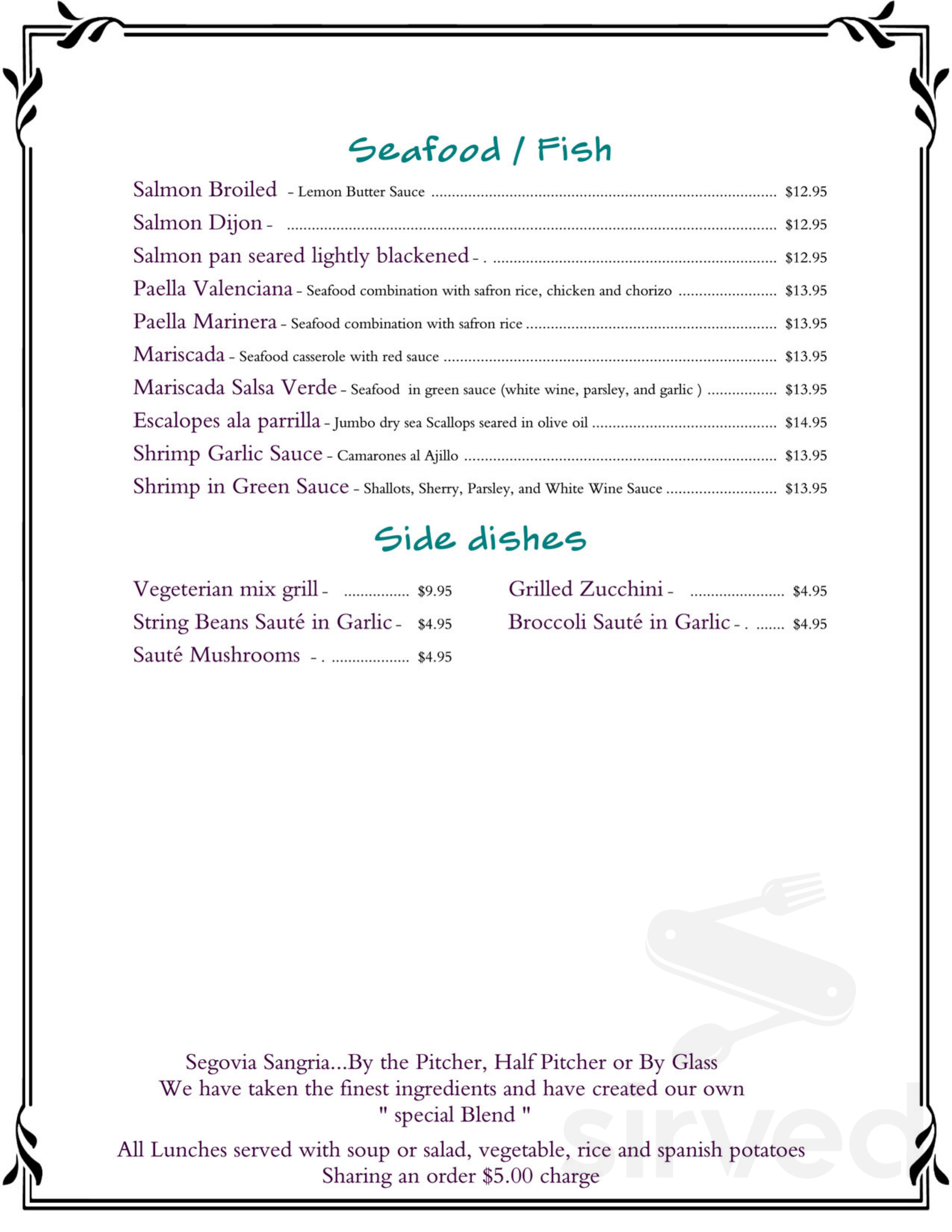Segovia Steakhouse & Seafood menus in Little Ferry, New Jersey, United ...