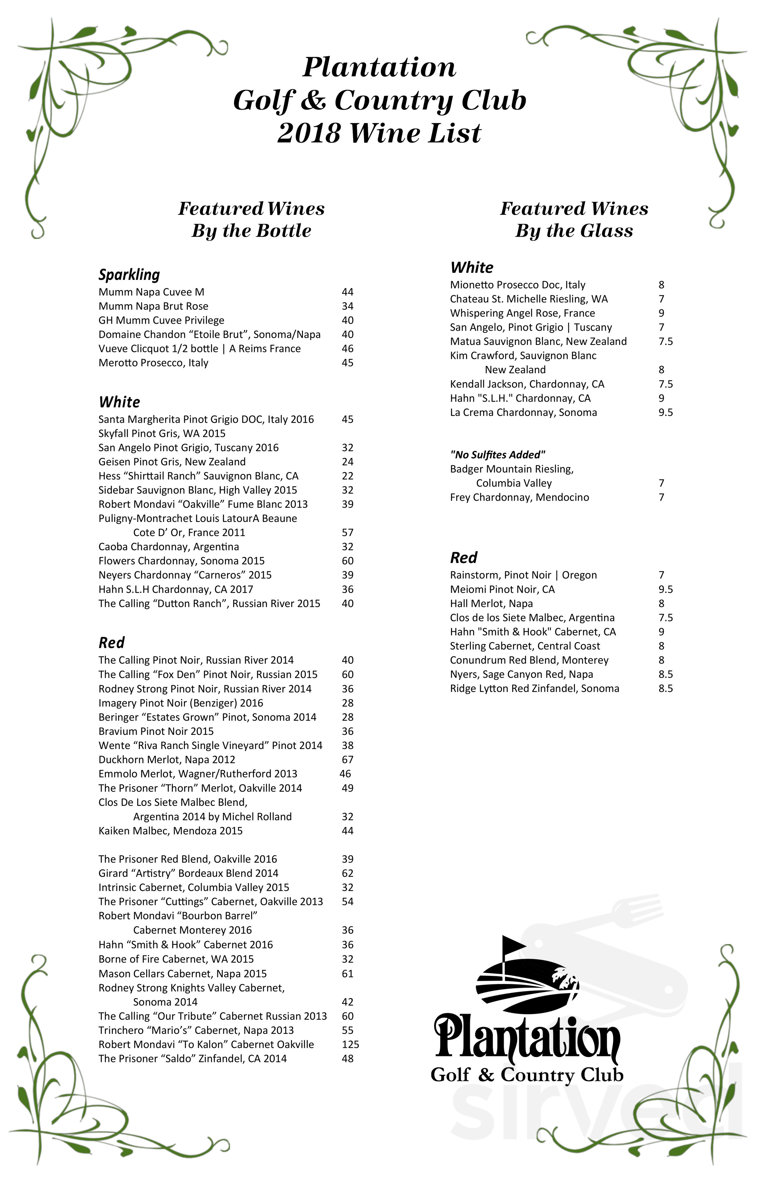 Manor Restaurant menu in Venice, Florida, USA