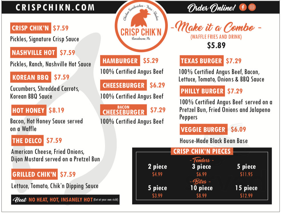 CRISP CHIK'N menu in Lansdowne, Pennsylvania, USA