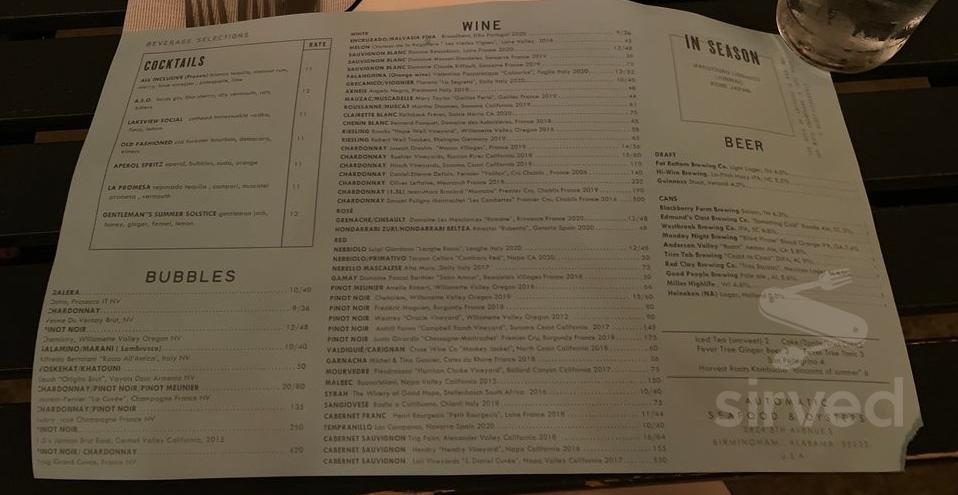 Automatic Seafood and Oysters menus in Birmingham, Alabama, United States