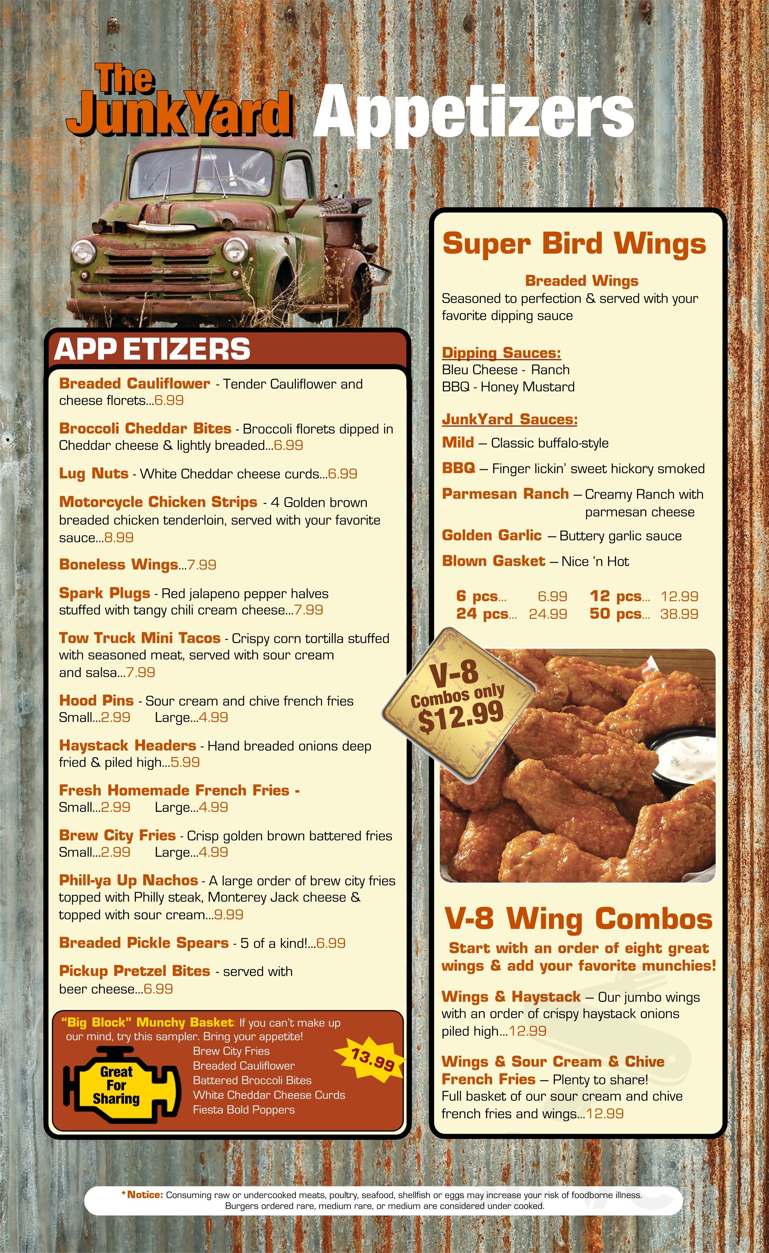 Menu for The Junkyard Bar & Grill in Wisconsin Rapids, WI | Sirved