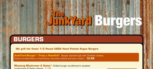 Menu for The Junkyard Bar & Grill in Wisconsin Rapids, WI | Sirved