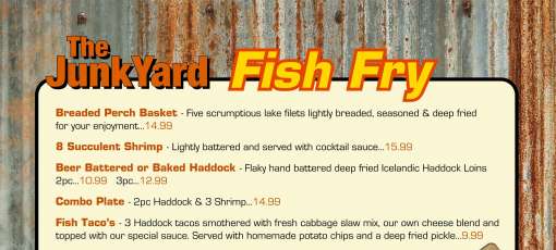 Menu for The Junkyard Bar & Grill in Wisconsin Rapids, WI | Sirved
