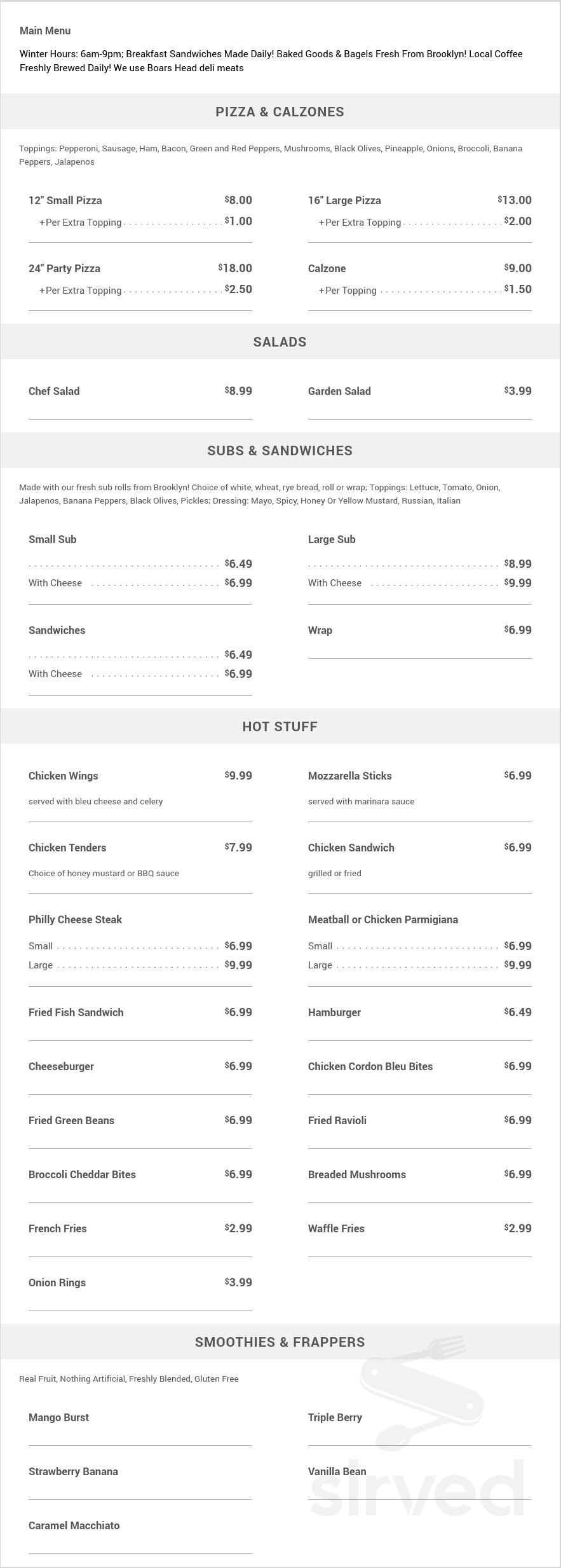 Mountain Market menu in Speculator, New York, USA