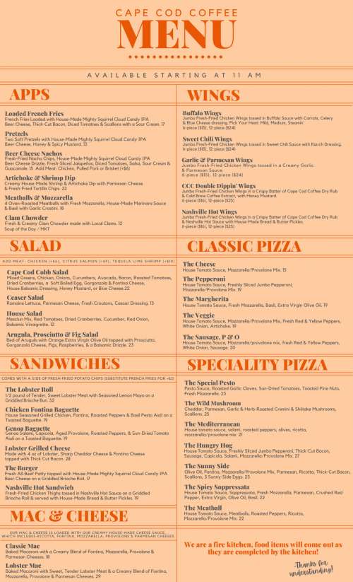 Cape Cod Coffee @ Mashpee Commons menu in Mashpee, Massachusetts, USA