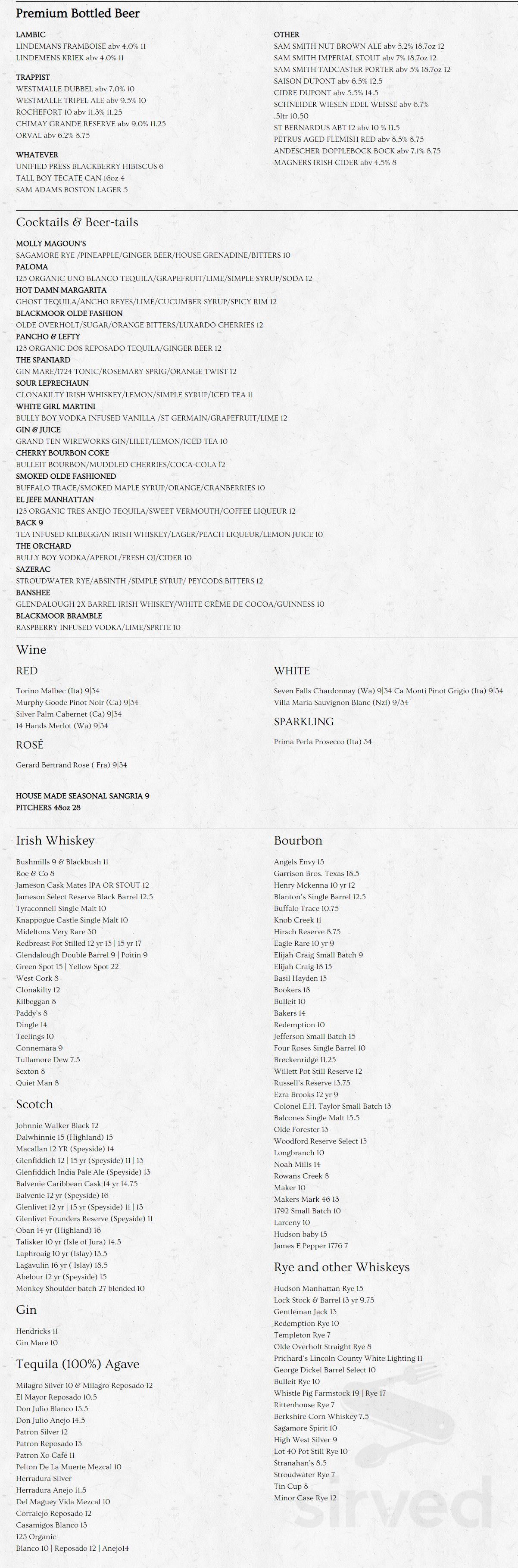 Menu - Somerville MA's Olde Magoun's Saloon | Sirved