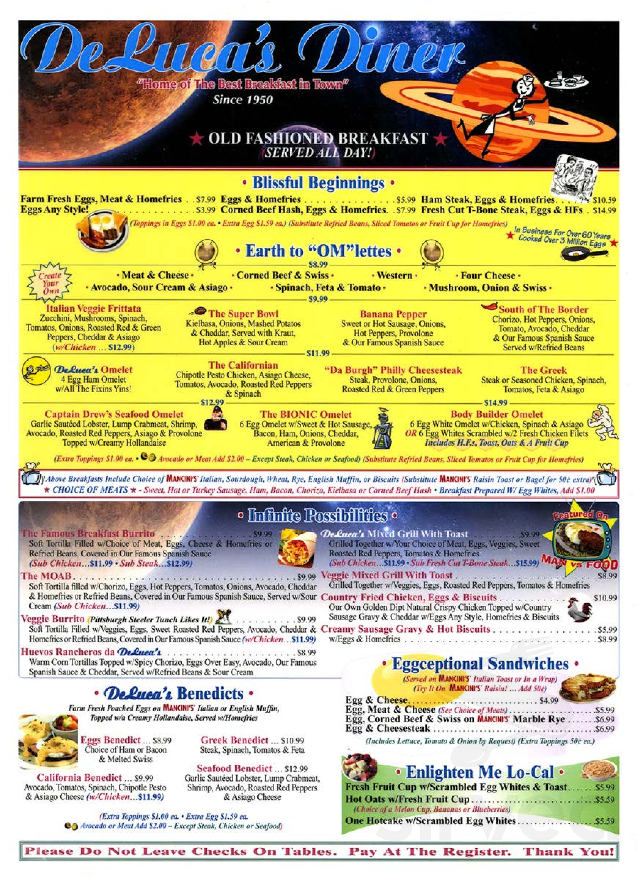 Deluca's Diner menu in Pittsburgh, Pennsylvania, USA