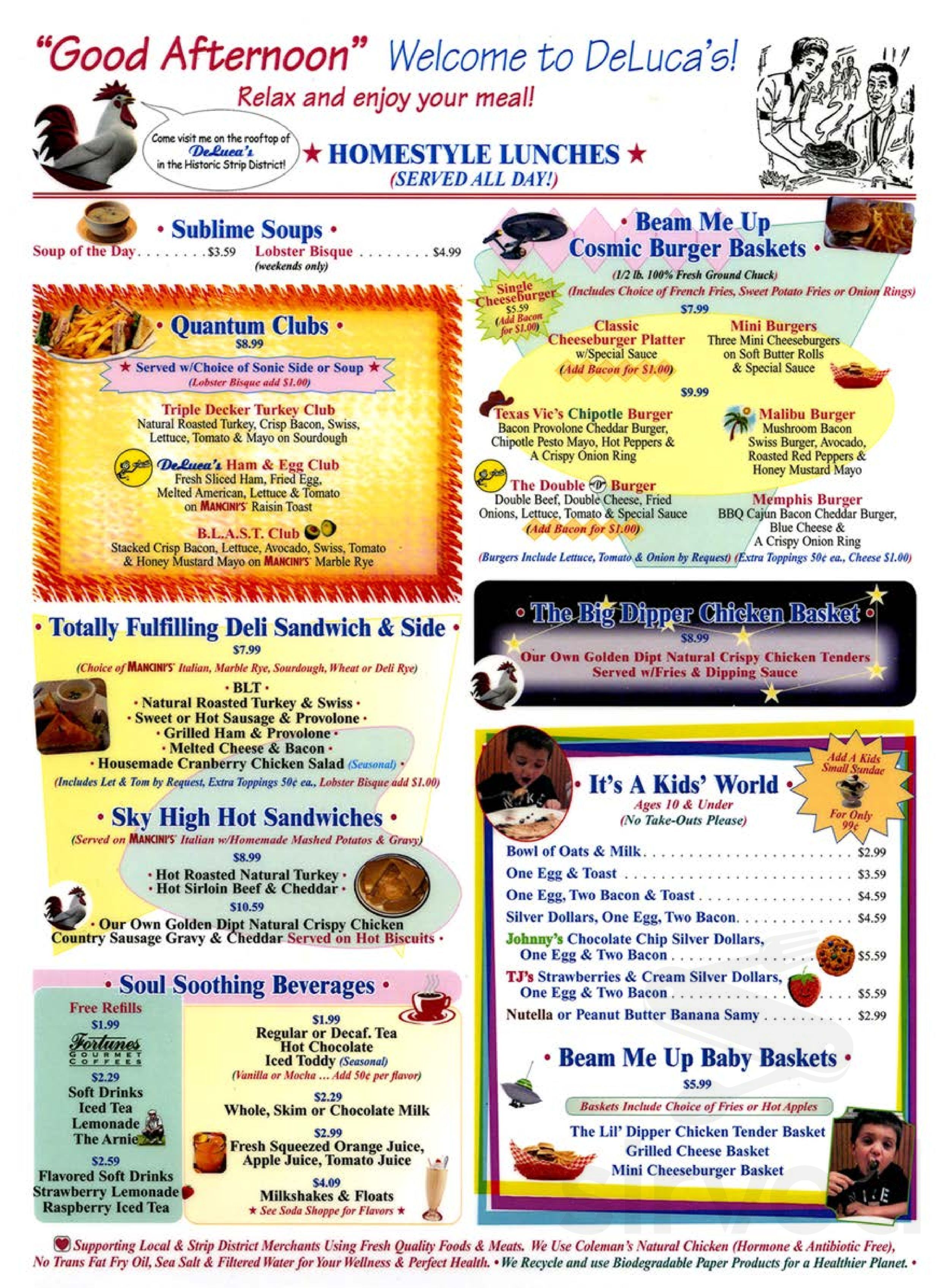 Deluca's Diner menu in Pittsburgh, Pennsylvania, USA