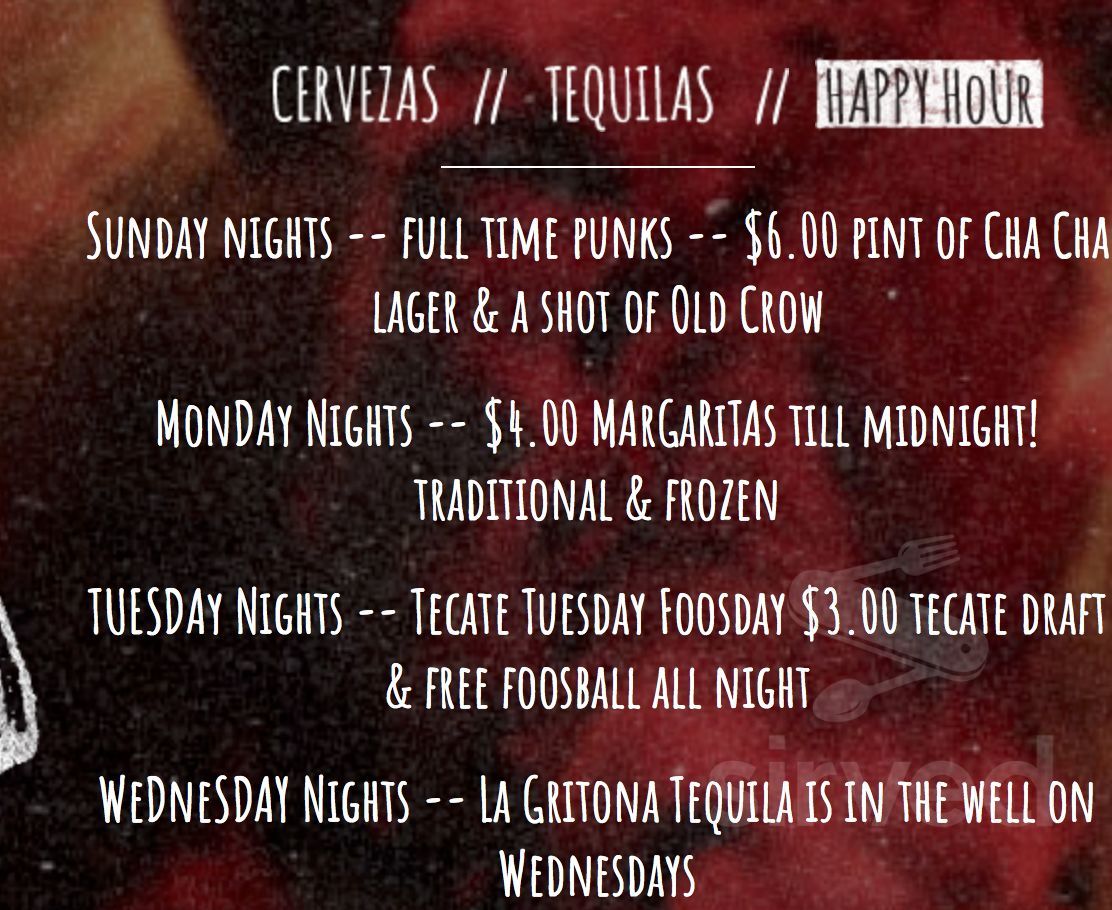 Cha Cha Lounge menu in Seattle, Washington, USA