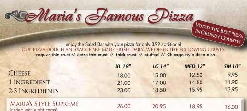 Menu for Maria's Ristorante & Pizzeria in Morris, IL | Sirved