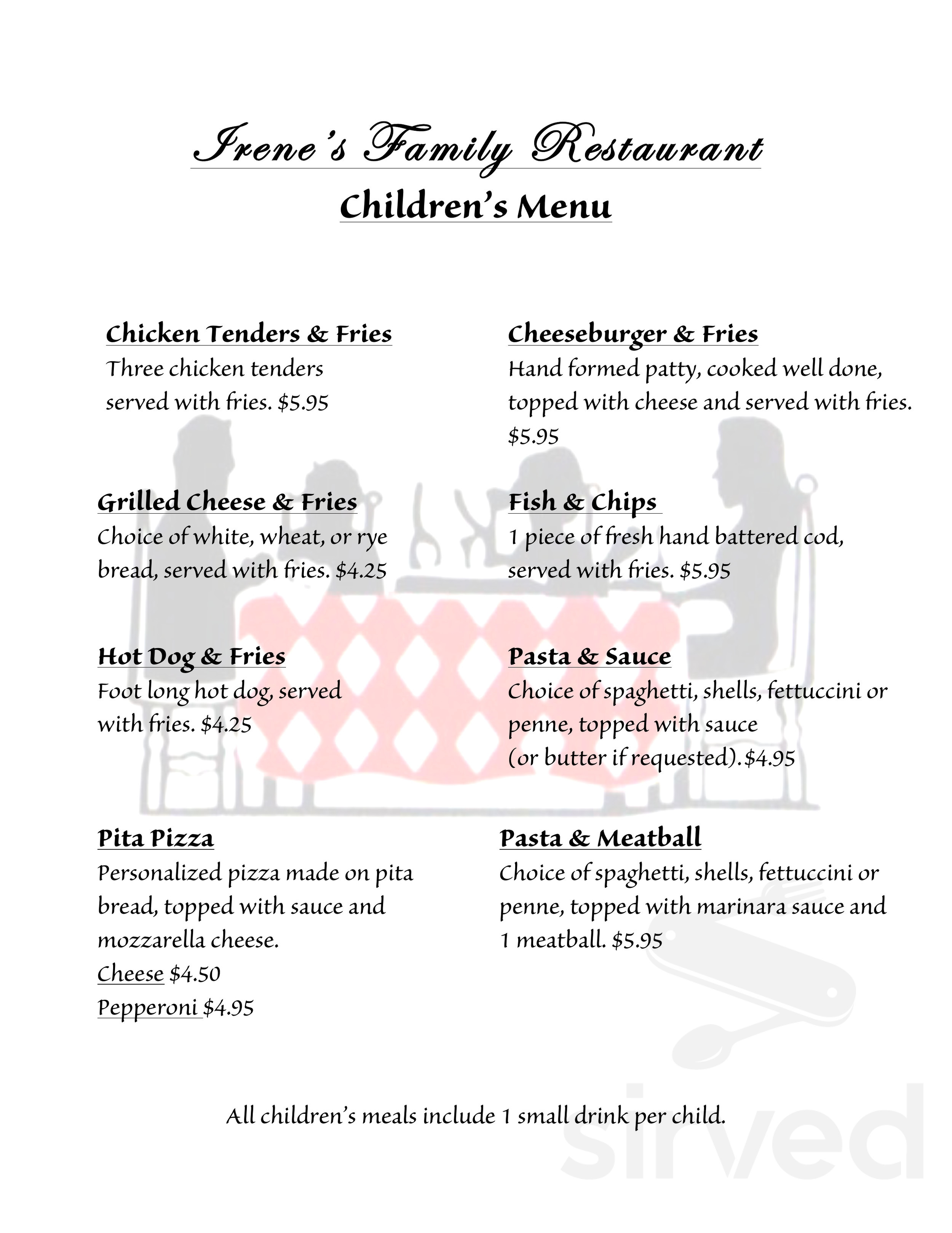 Irene's Family Restaurant menu in Norwich, Connecticut, USA