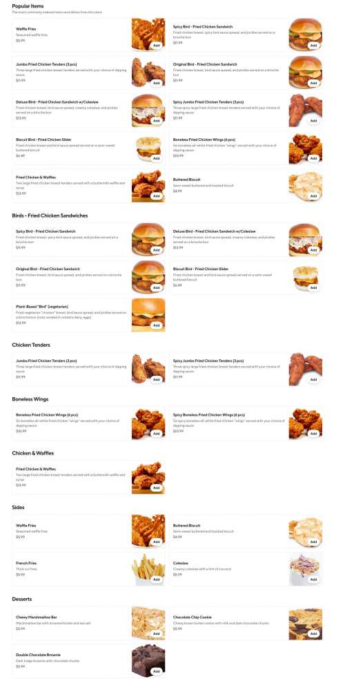 Bird-N-Bun menu in Long Beach, California, USA