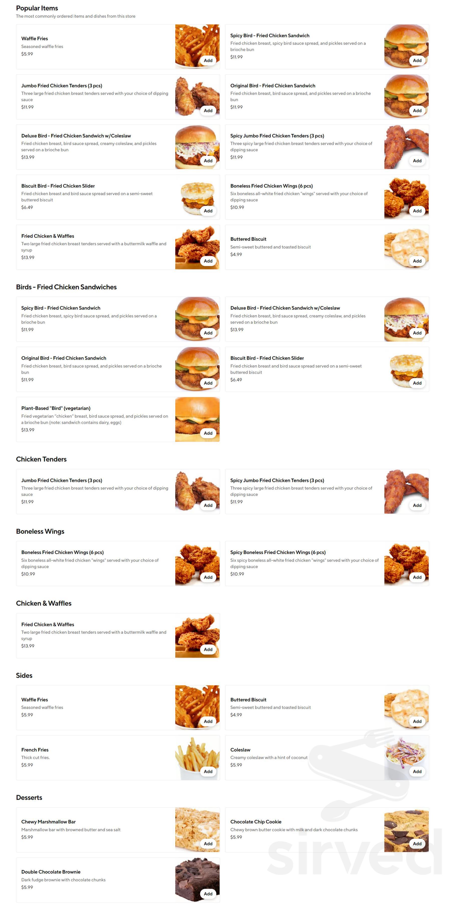 Bird-N-Bun menu in Long Beach, California, USA