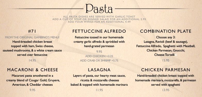 Gambino's menu in Moscow, Idaho, USA