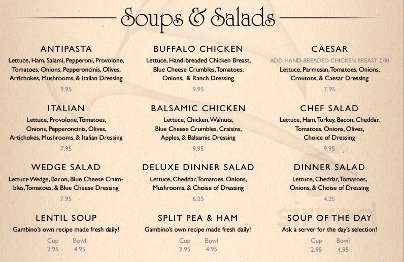 Gambino's menu in Moscow, Idaho, USA